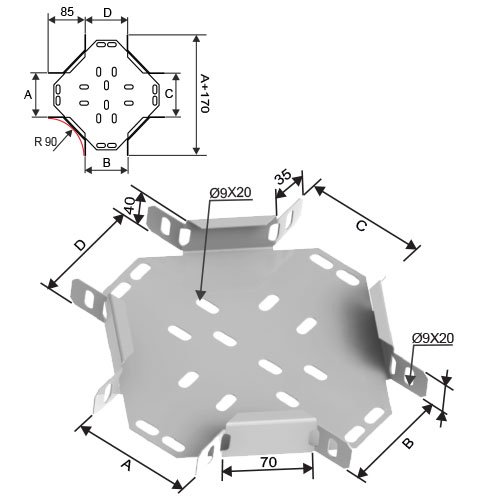 Ardic Cable Trays Four Way Crossing H50 - For Eectrical Solutions